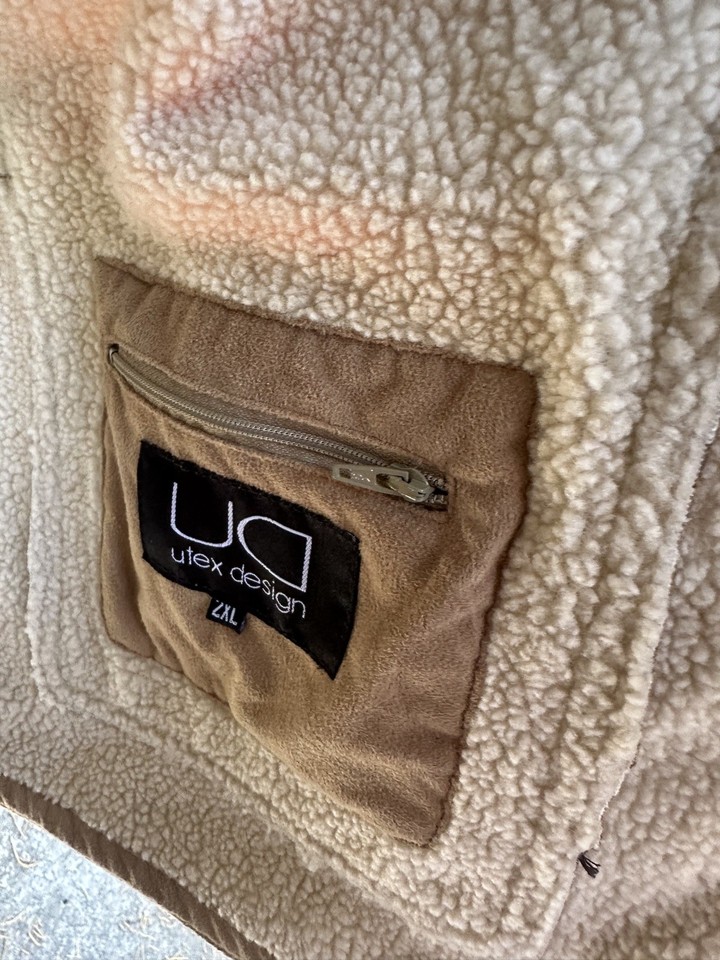 Utex Design Jacket Mens XXL Camel Brown Vegan Suede Sherpa Lined Full ...