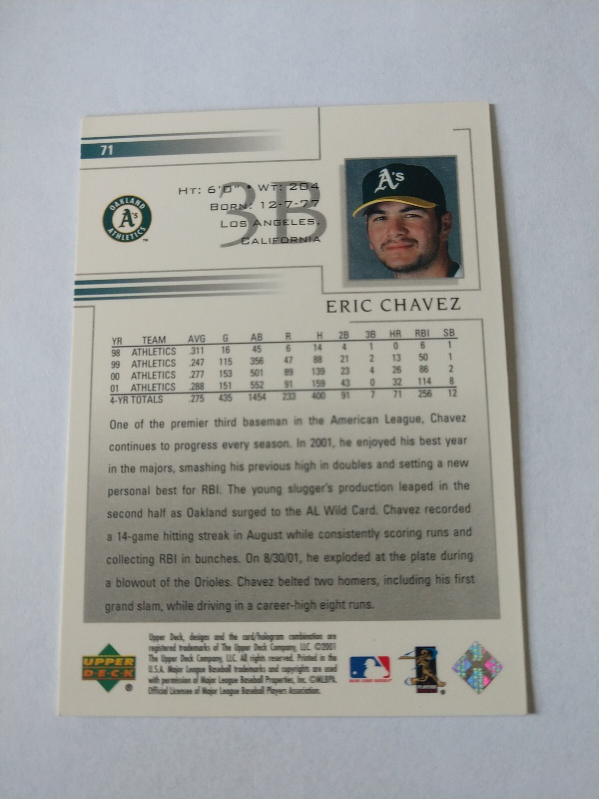 2002 Upper Deck Oakland Athletics Baseball Card #71 Eric Chavez | eBay