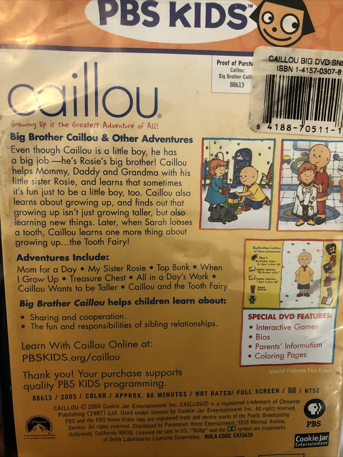 Caillou: Big Brother Caillou & Other Adventures DVD 2004 | eBay