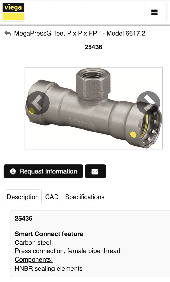 VIEGA MEGAPRESSG MegaPressG tee 1-1/2" -1/2" /2" 25436 for sale online ...