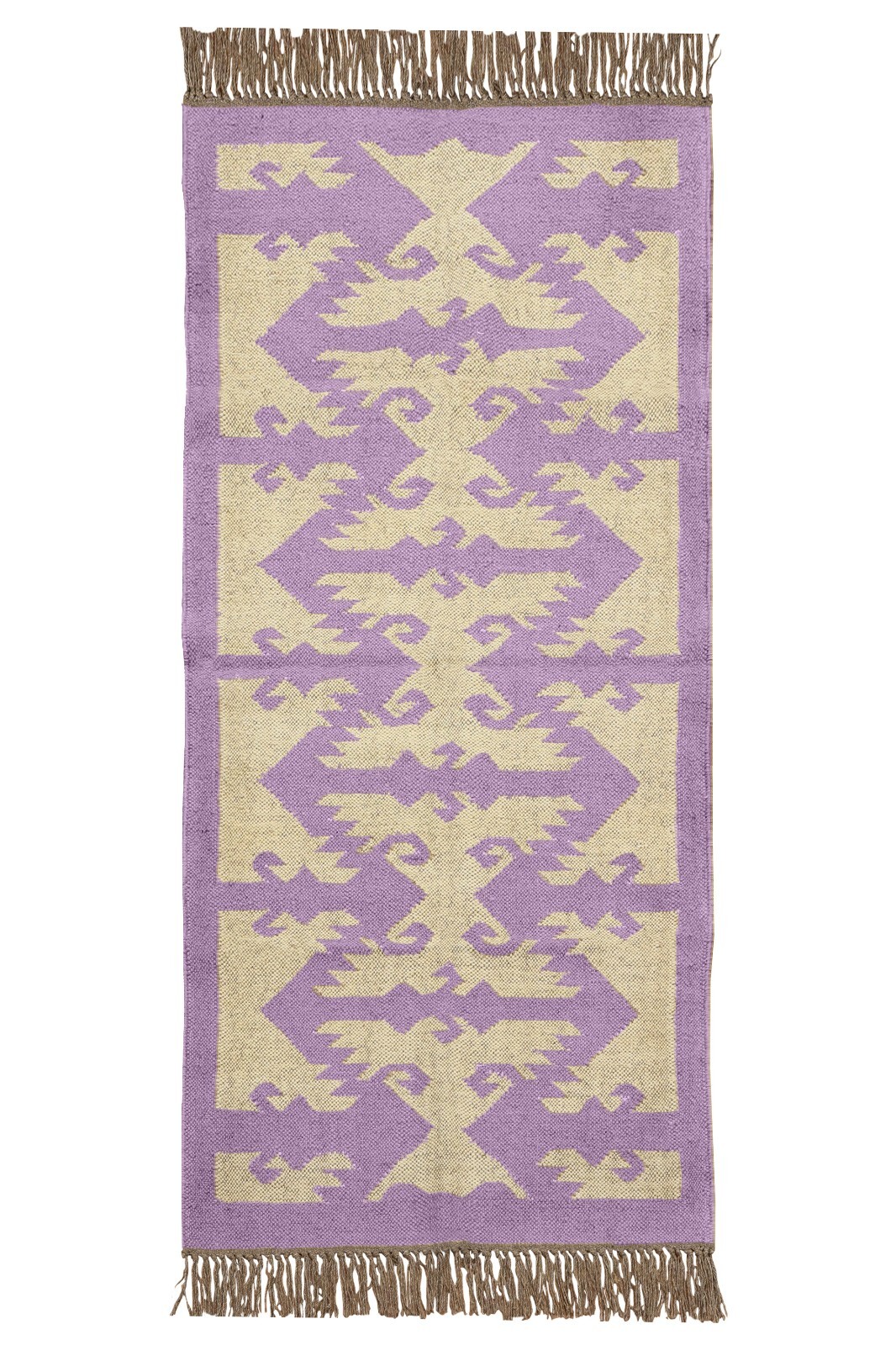2.6x8 Ft Wool Jute Kilim Geometric Purple Area Rug Entrance Runner Mat ...