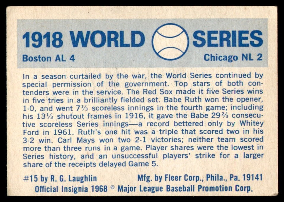1970 Fleer World Series #15 1918 Cubs vs. Red Sox (A) VG-VG/EX | eBay