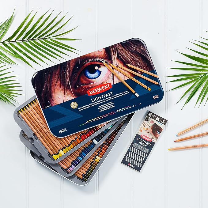 Derwent Lightfast Colored Pencils 100 Tin Set of 100 4mm Wide Core 100% ...