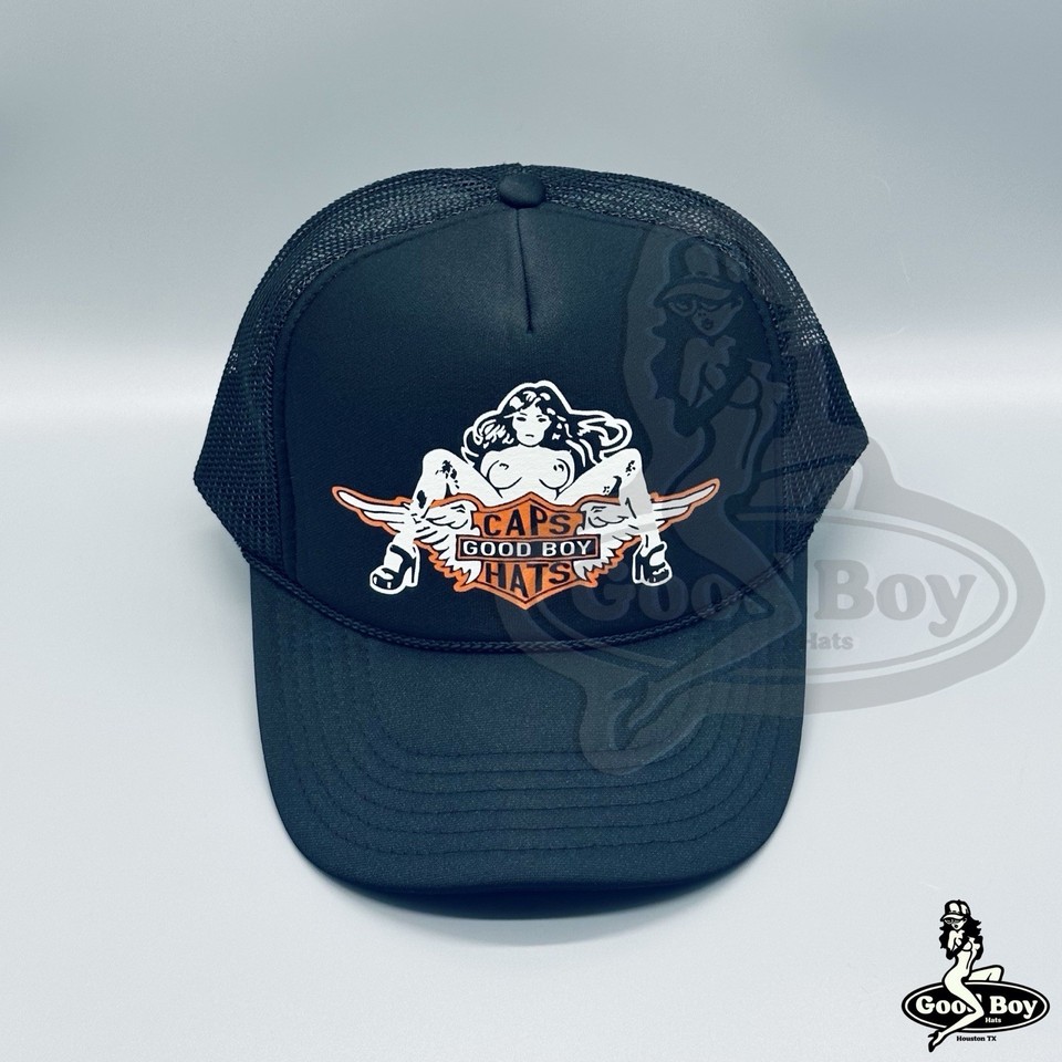 Good Boy Hats Biker Babe Trucker Hat Retro Snapback Rope Cap Harley ...
