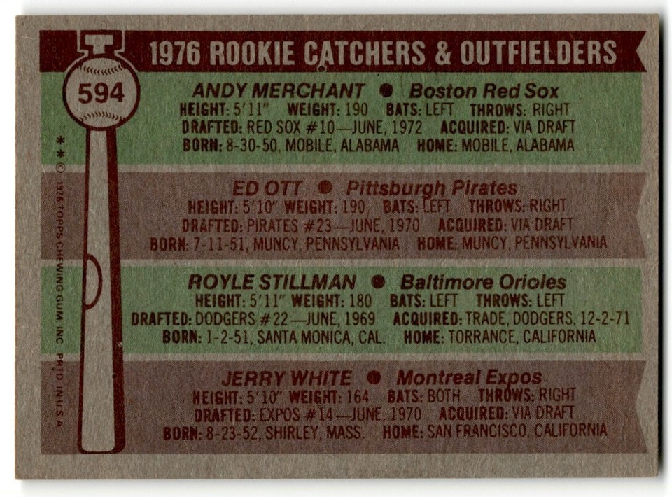 1976 Topps Rookie Catchers & Outfielders - Andy Merchant/Ed Ott/Royle ...