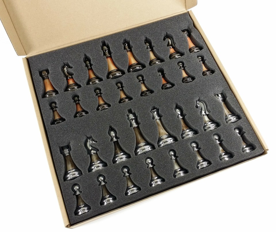 Staunton Chrome & Black Chrome Chess Men Set Weighted Pro Plastic - NO ...