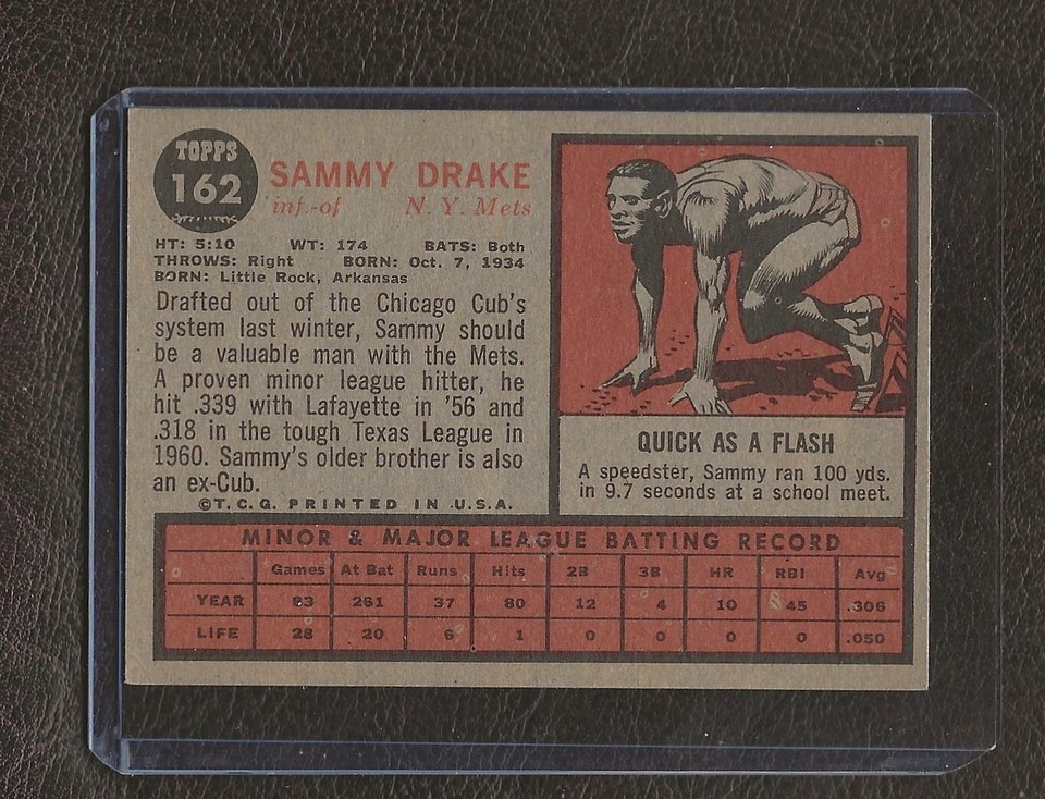1962 Topps Baseball #162 Sammy Drake, New York Mets, EX-MT! | eBay