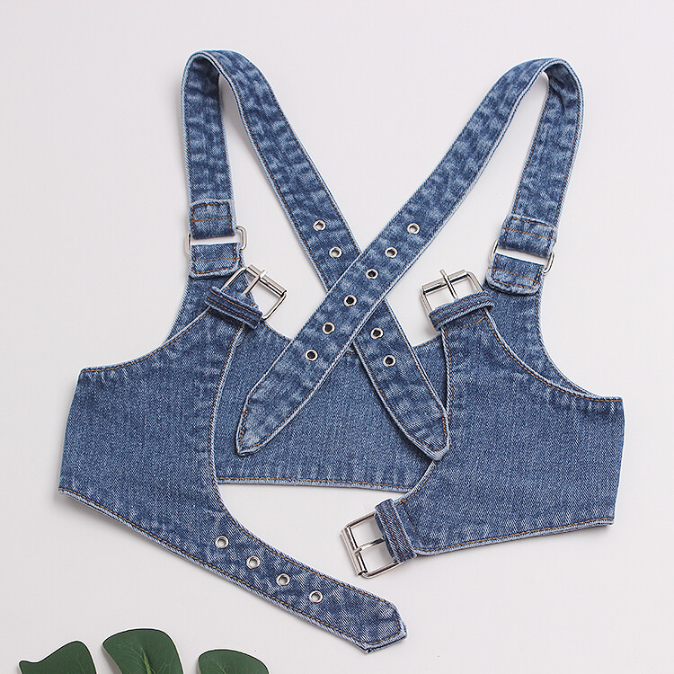 Women Adjustable Denim Body Harness Corset Belt Buckle Straps Decor ...