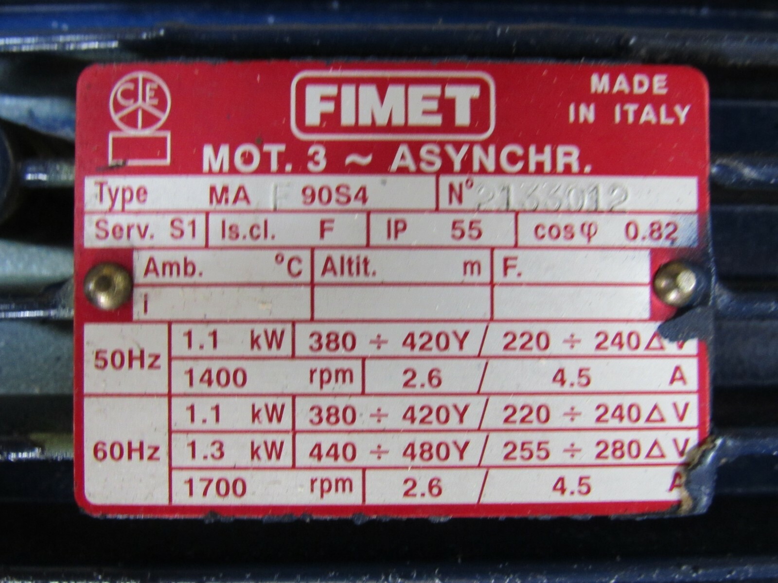 LAMBORGHINI HYDRAULIC PUMP HLPD/Y.144C 83, FIMET MOTOR MA F 90S4, MADE ...