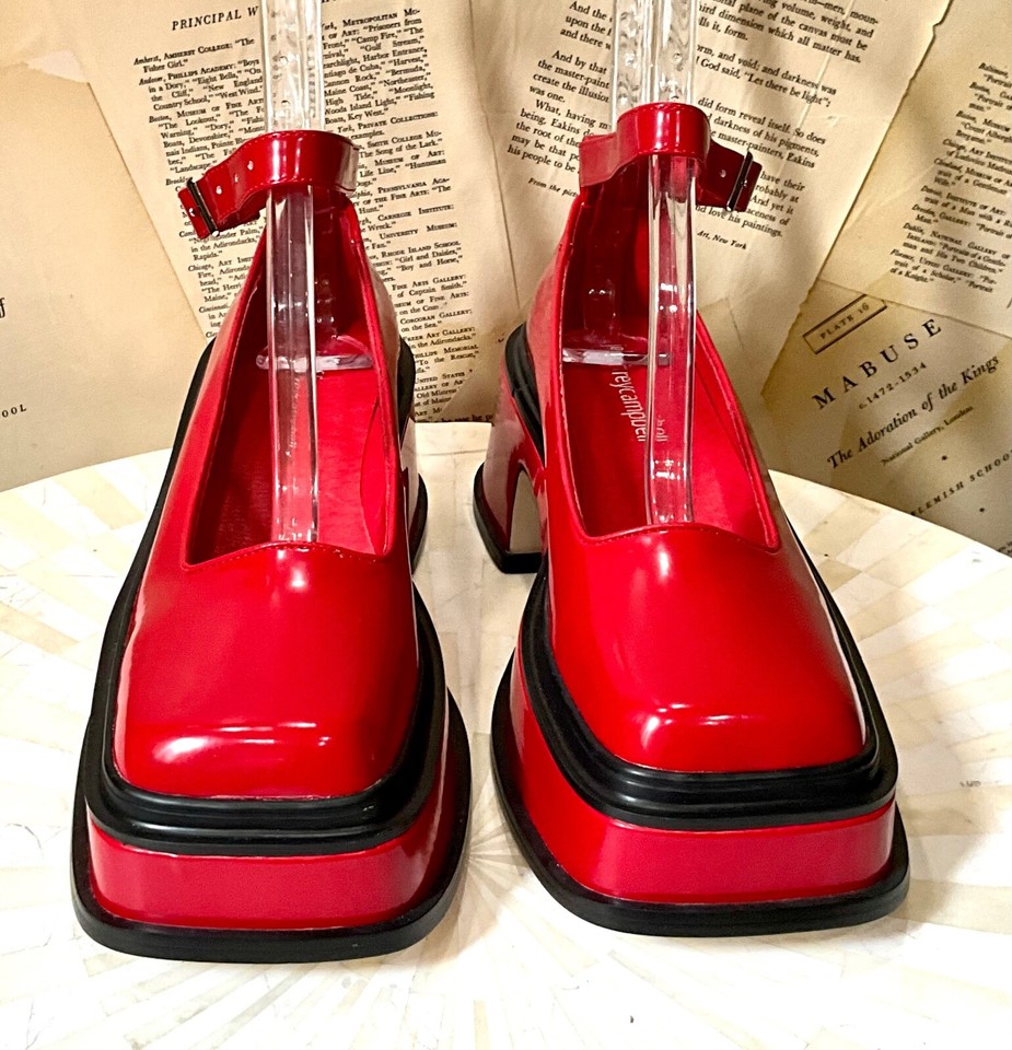 Free People Jeffrey Campbell Lizzy Platform Mary Jane Red Black Shiny 36/6 NEW | eBay