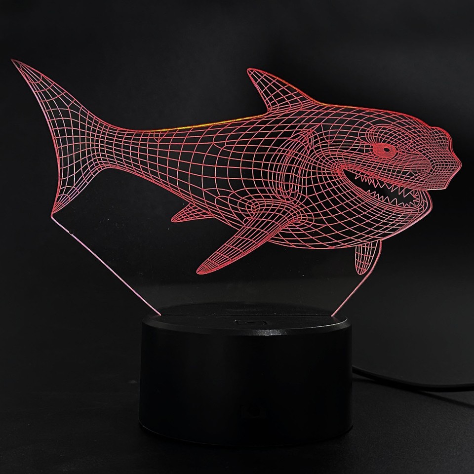 7-Color Changing 3D Shark Night Light Optical Illusion Mood Lamp ...