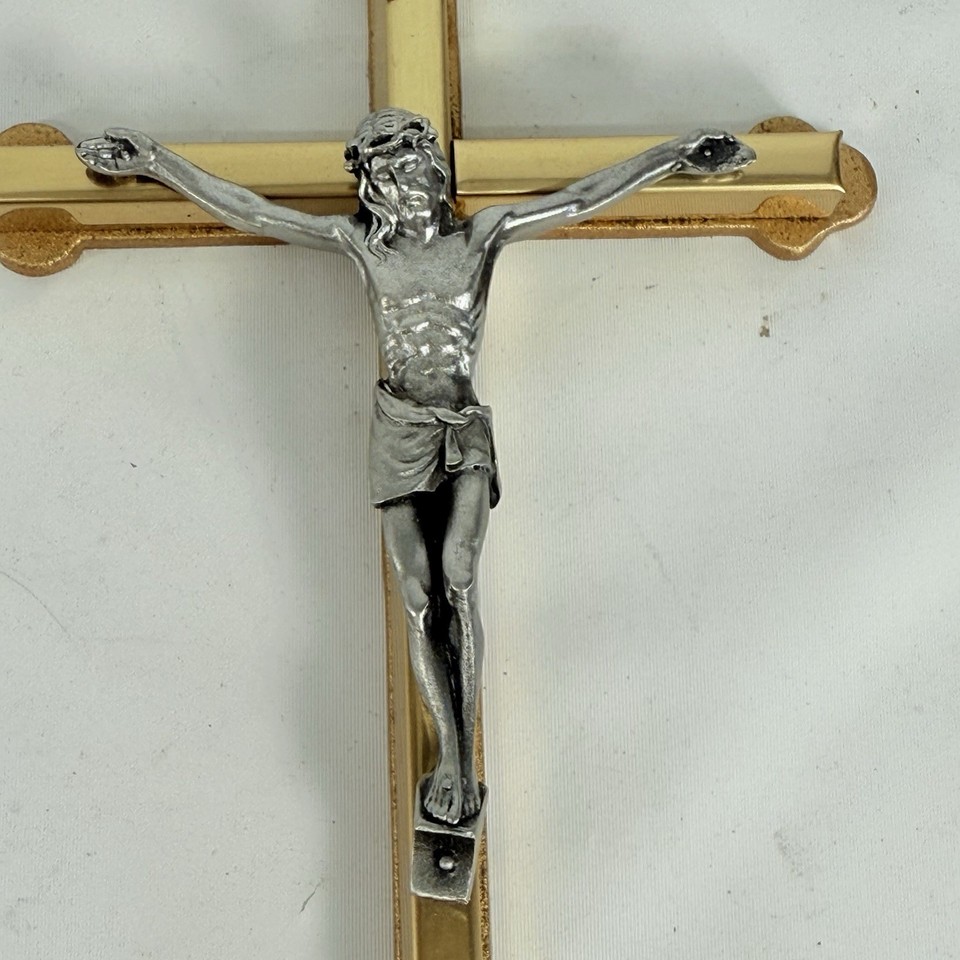 Vintage Crucifix Silver Gold Tone Metal Cross Jesus INRI Wall Hanging 6 ...