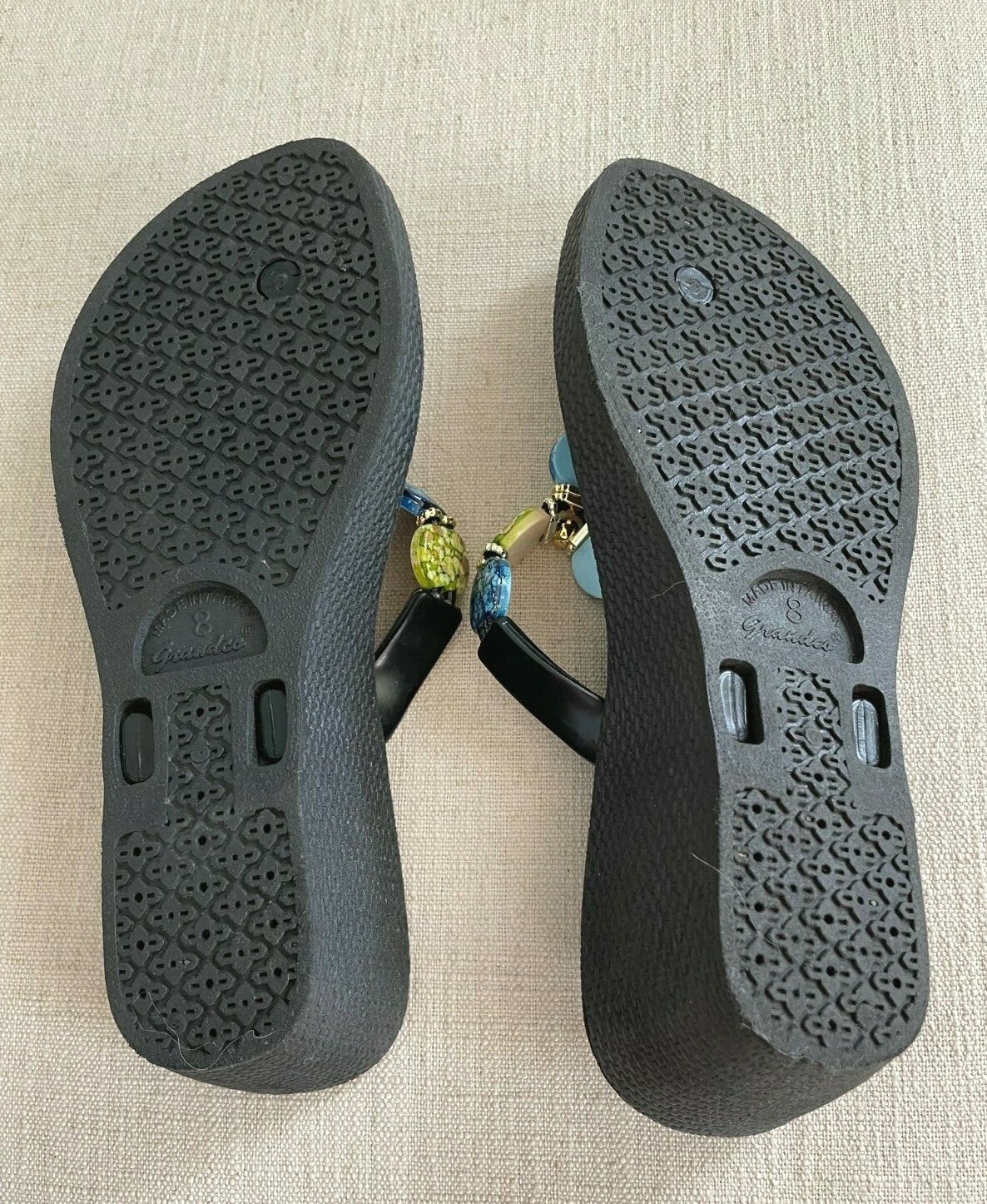 GRANDCO JEWEL BEADED WEDGE SANDALS BLUE GREEN GOLD … - Gem