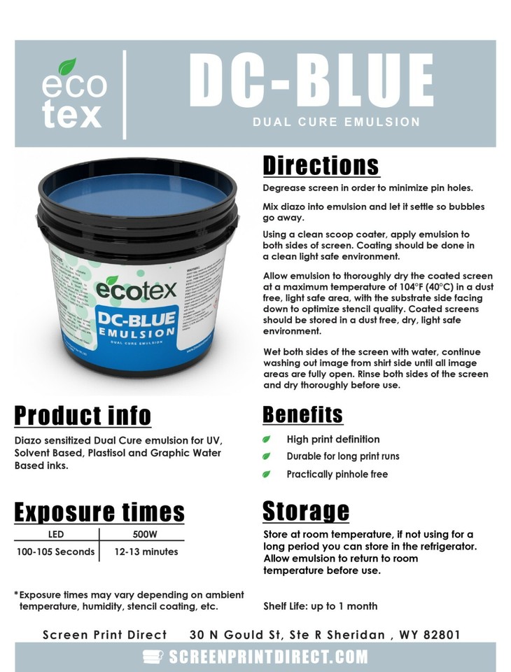 Ecotex® Blue Dual Cure Emulsion - Graphic Emulsion For Screen Printing ...