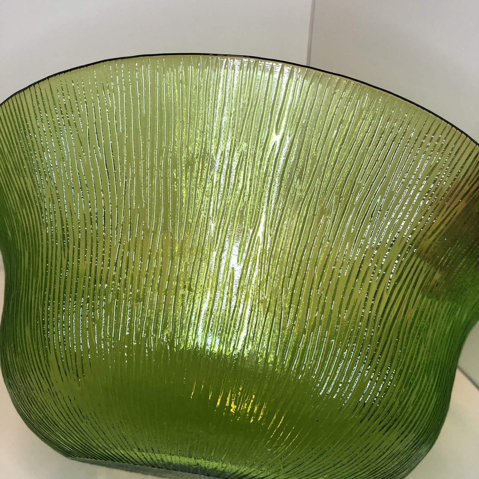 Green Glass Salad Bowl With Ribbed Pattern | eBay