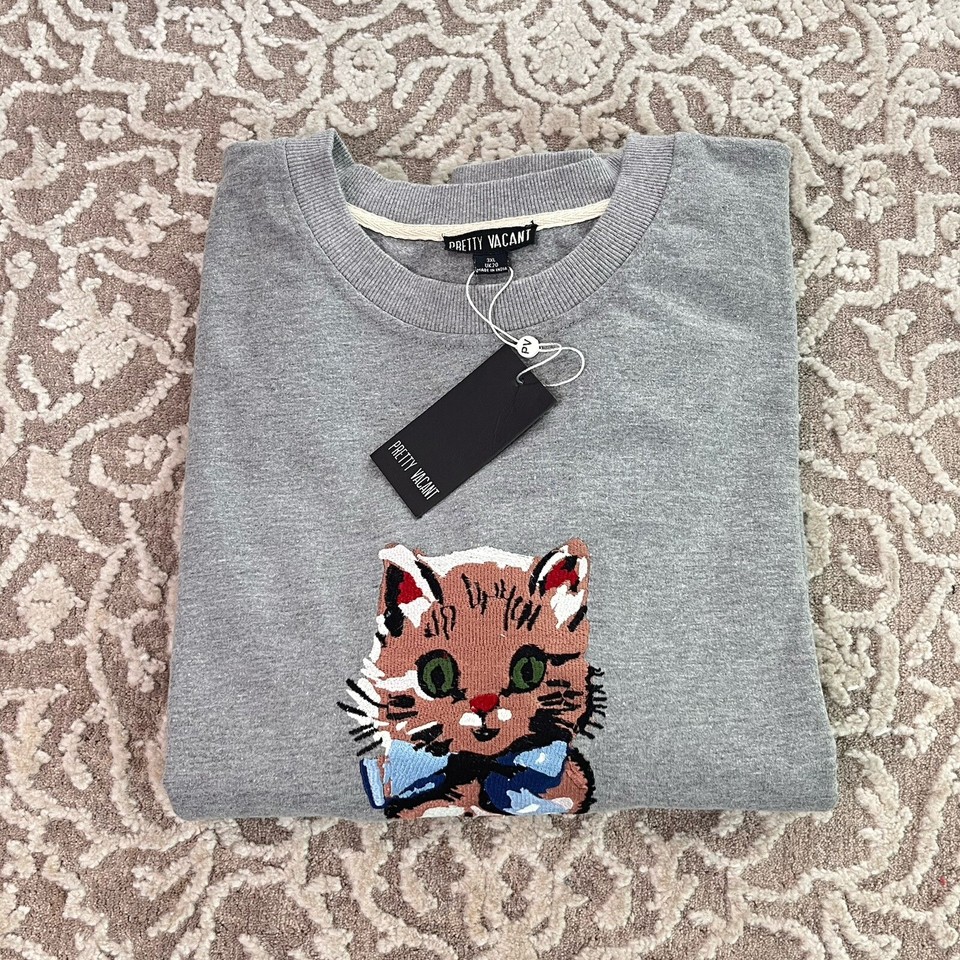 NWT ModCloth Pretty Vacant Kitchy Cat Embroidered Sweatshirt 3X Grey ...
