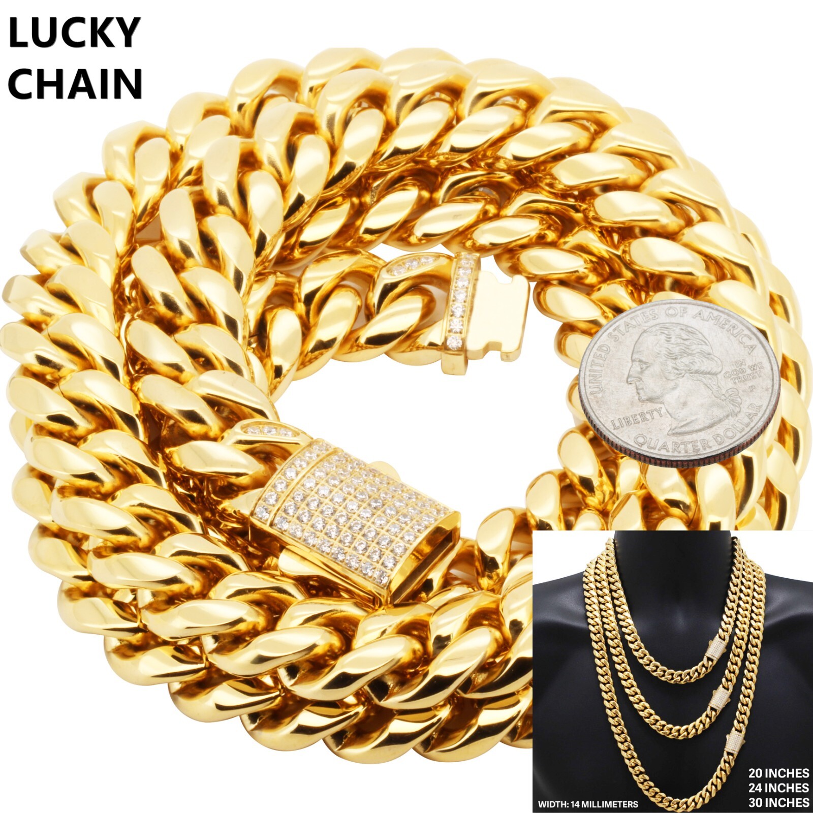 7.5"-40''316L STAINLESS STEEL HEAVY CUBAN CHAIN NECKLACE ...