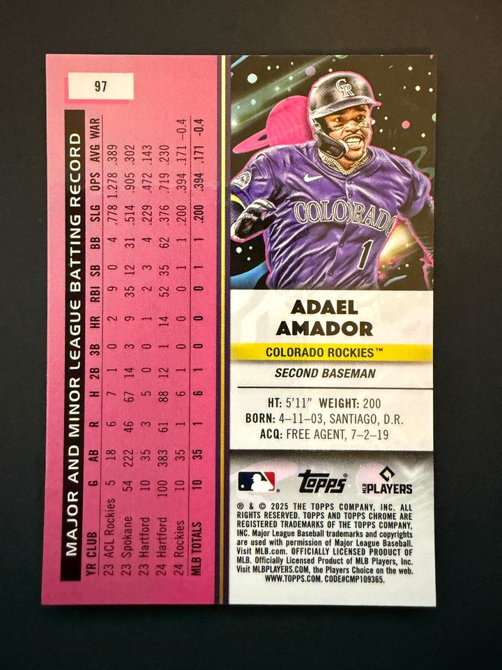 2025 Topps Cosmic Chrome - ADAEL AMADOR (RC) - Blue Moon Refractor /99 ...