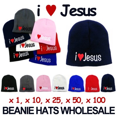 I LOVE JESUS BEANIE HATS WHOLESALE LOT 10 25 50 100 CHRISTIAN CATHOLIC ...