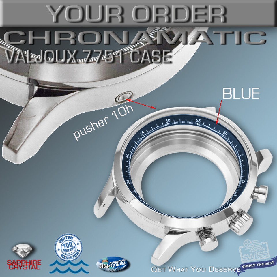 WATCH CASE CHRONOMATIC FOR MOVEMENT ETA VALJOUX 7751, ST-STEEL, 44 MM ...