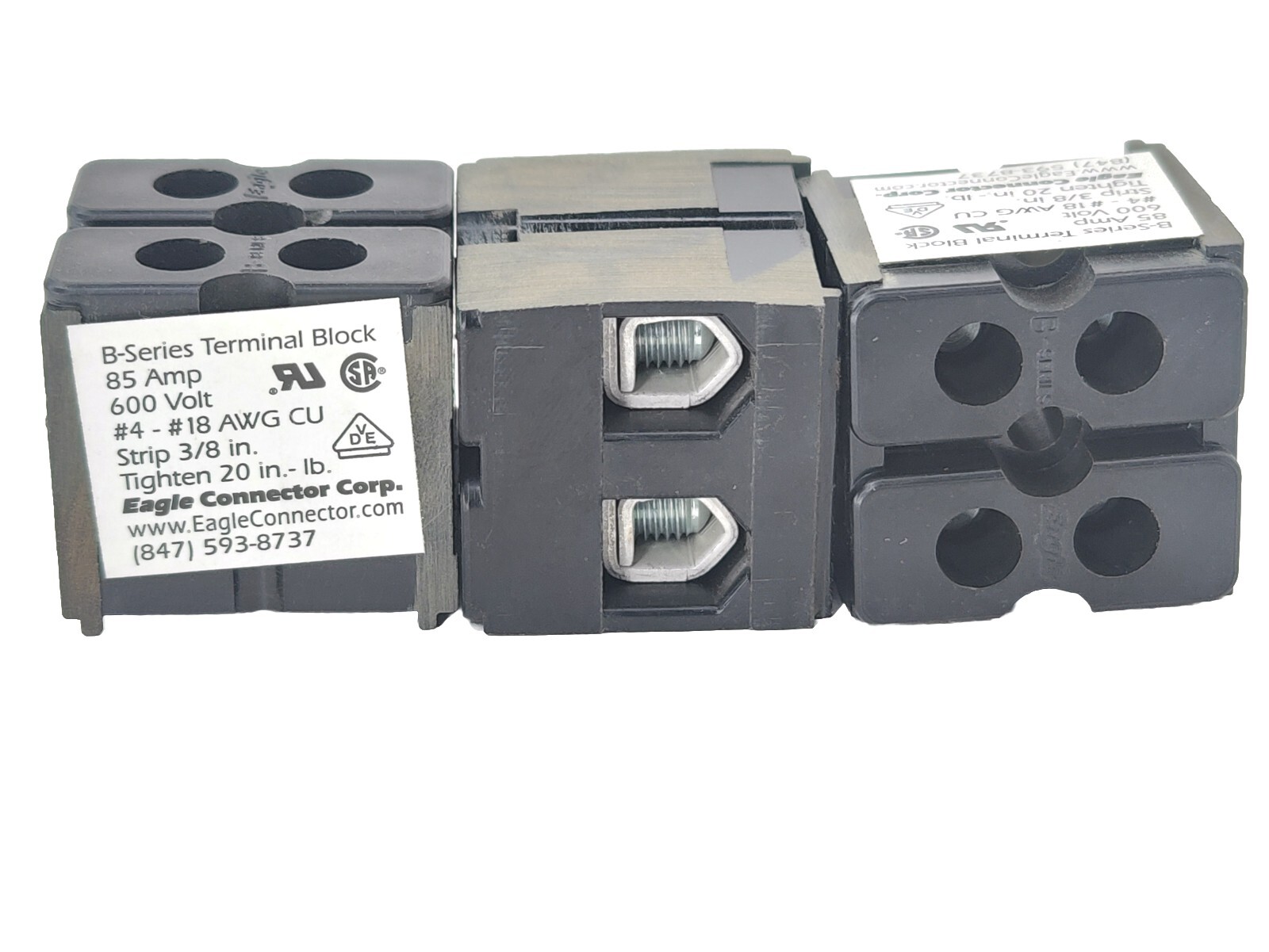 *Lot of 5* EAGLE CONNECTOR B-SERIES 85 AMP 600V STRIP 3/8" 2 POLE ...