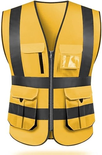 High Visibility Reflective Safety Vest Pockets Reflective Strips Gold ...