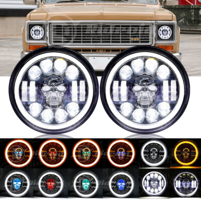 RGB 7inch LED Headlights Hi-Lo Beam Halo For Chevy C10 C20 Pickup G10 ...