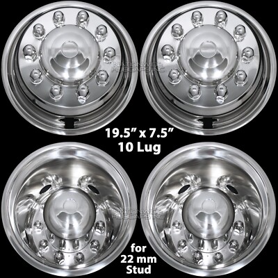 19.5 x 7.5 10 Lug Bolt on Stainless Steel Dual Wheel Simulators Rim ...