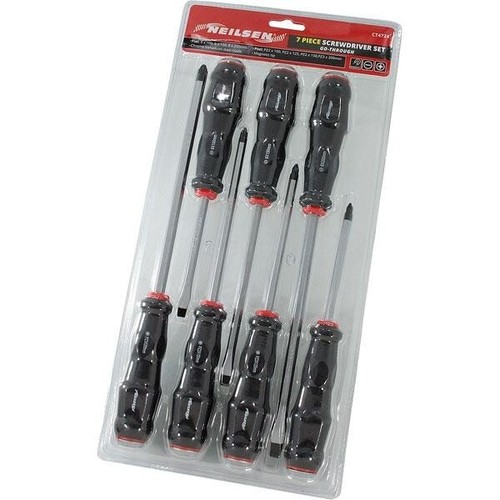 Neilsen 7pcs Pound Through Magnetic Screwdriver Set Pozi + Flat/Slotted ...