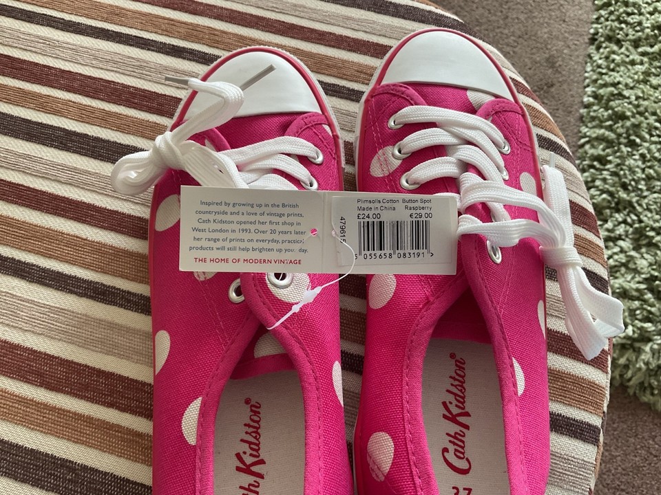 REDUCED NEW Cath Kidston, Raspberry Pink & White Plimsolls, size 37 (4 ...