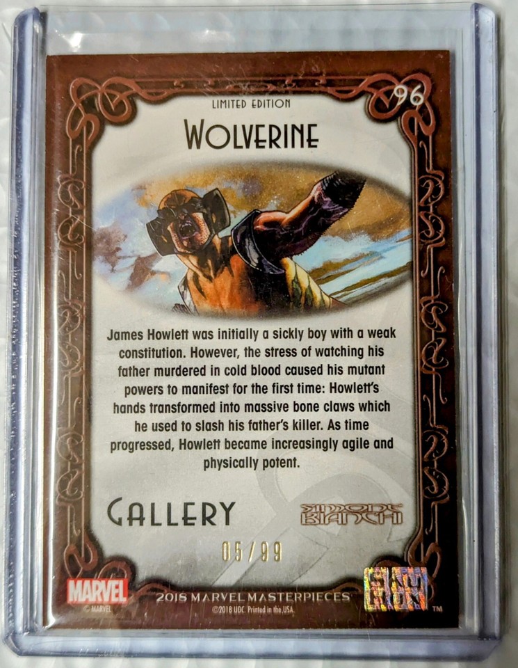 2018 Marvel Masterpieces Canvas Gold Foil Gallery #96 Wolverine 05/99 ...