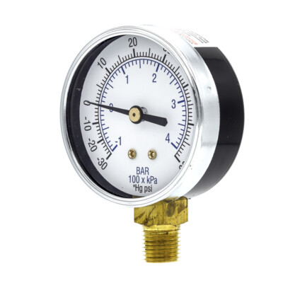 Dry Lower Mount Vacuum Gauge with 2.5" Dial, 30" Hg VAC/60 PSI, 1/4 ...