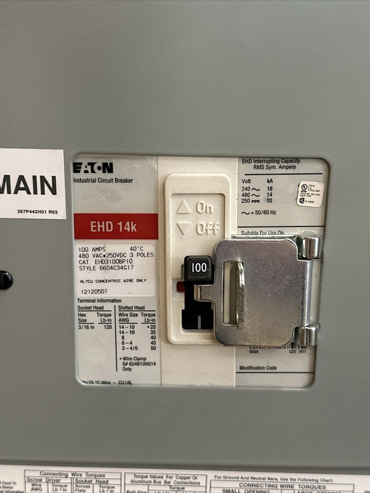 ⚡️Eaton PRL2A 100 AMP Panelboard 480Y/277V 3-Phase 4W 42ckt W/Breakers ...