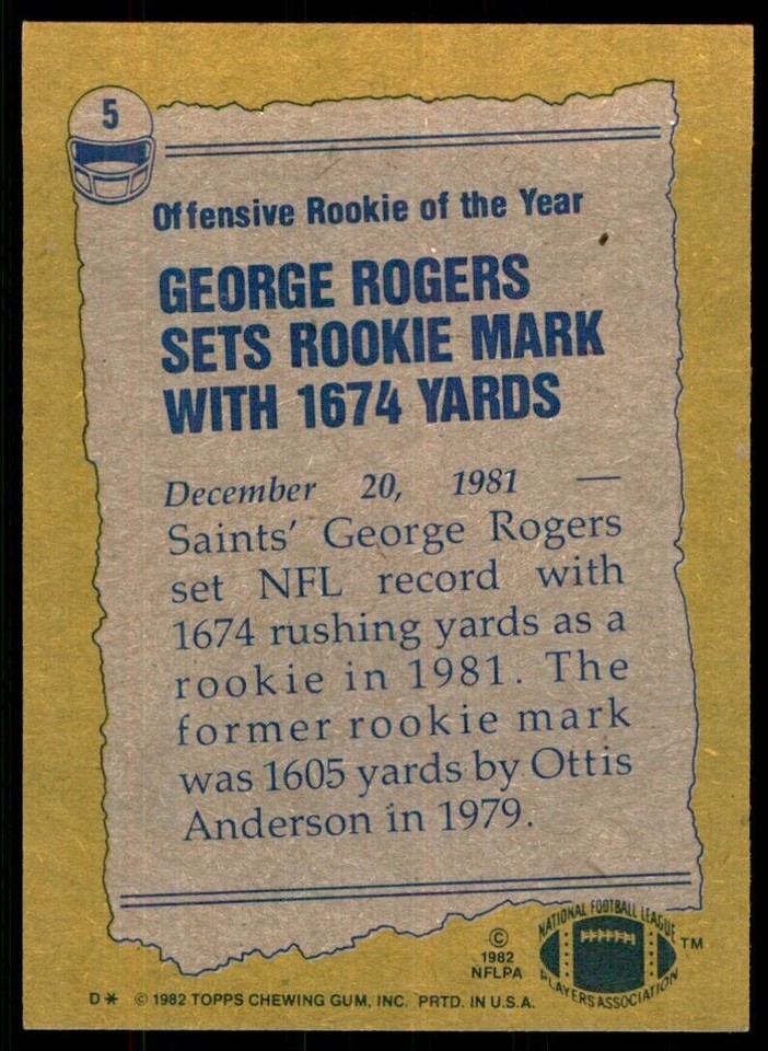 1982 Topps George Rogers New Orleans Saints #5 | eBay