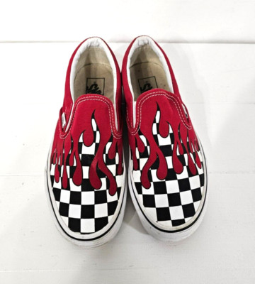 Vans Classic Slip On Checkers Flames Skateboarding Shoes Mens Sz 6 | eBay