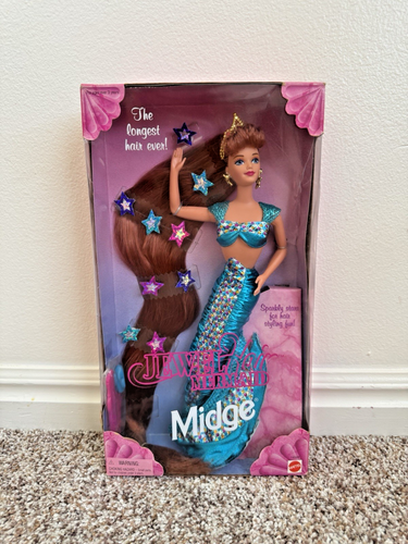 MATTEL JEWEL HAIR MERMAID 1995 MIDGE DOLL 14589 LONGEST HAIR EVER ...