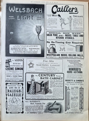 RARE ADVERTISEMENT ILN 1903, LEVESON'S EPPS'S COCOA ROYAL ENFIELD ETC ...