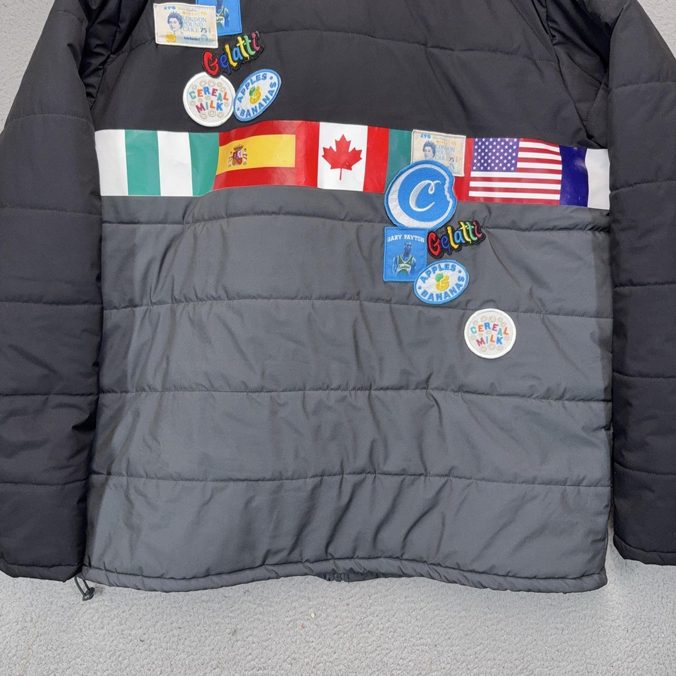 Cookies Jacket Mens Large Black Gray Puffer Flags Gelatti Patch Wool ...