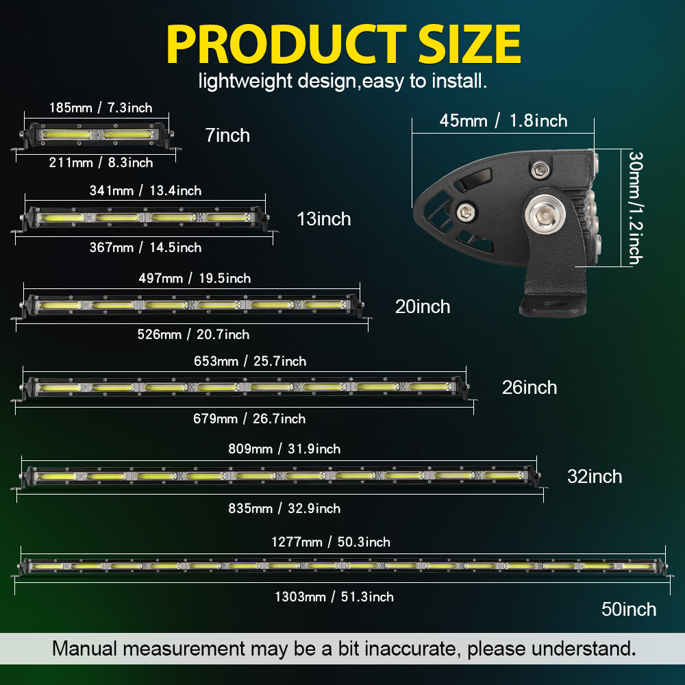 7 14 20 26 32 50" Slim LED Light Bar Spot Flood Combo Driving Truck SUV ...