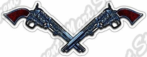 Crossed Cowboy Pistols Gun Guns Western Car Bumper Vinyl Sticker Decal ...