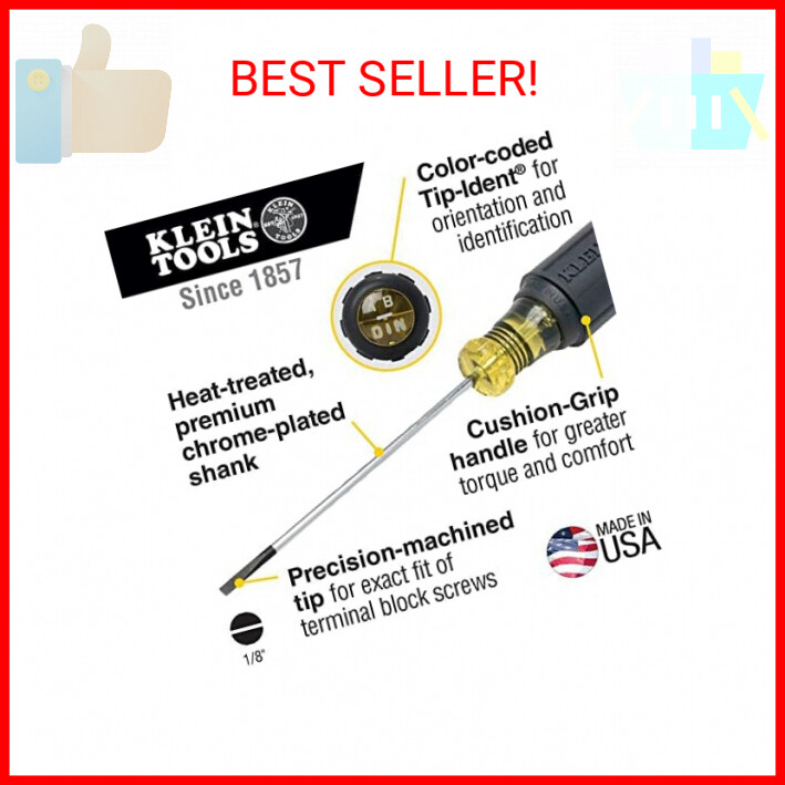 Klein Tools 612-4 Screwdriver, Flat Head Terminal Block Screwdriver, 1/ ...