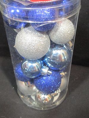 20 Silver Blue Mini Ball Glitter Ornaments Christmas Tree Shatter Proof ...