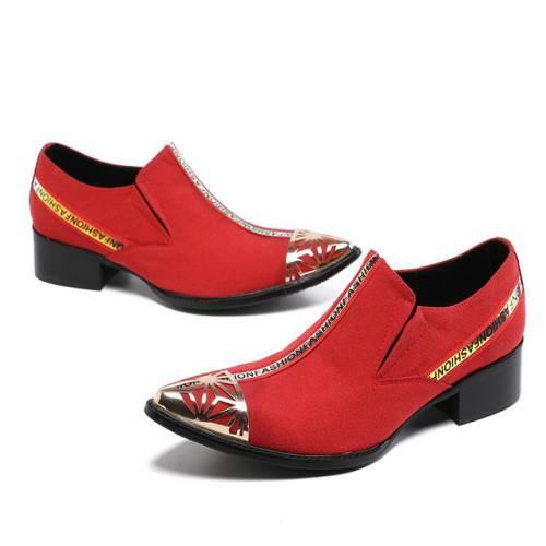 Men's British Red Pointy Toe Wedding Slip On Dress Formal Leather Shoes ...