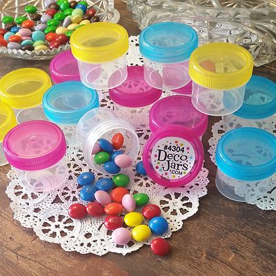 12 Empty Candy Bottle Jars 1oz Containers Pink Blue Yellow Party Favors ...