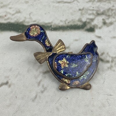 Fancy Goose Brooch Vintage 90’s Retro Blue Enamel Gold Toned Fashion ...