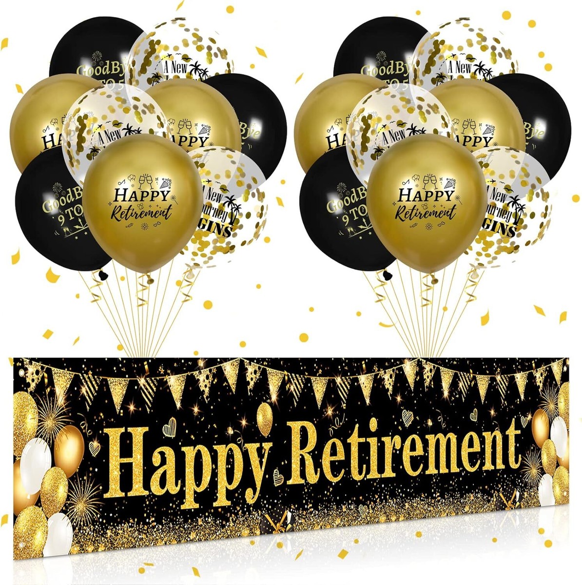 Happy Retirement Banner Gold Happy Retirement Gold Foil Style Balloons