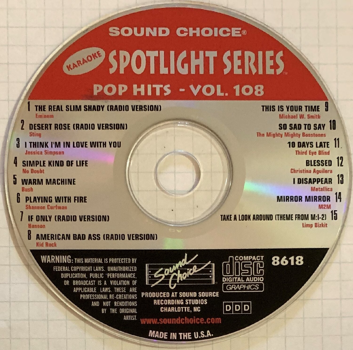 SOUND CHOICE SPOTLIGHT - POP HITS VOL 108 - SC8618 - METALLICA, KID ...