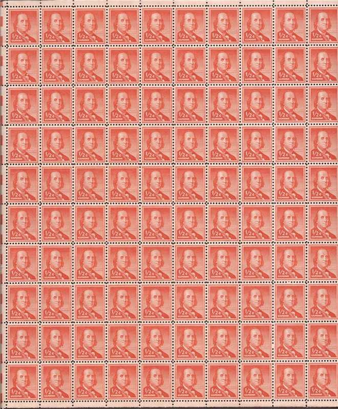 1955 ½c Benjamin Franklin - 100 Stamp Sheet MNH #1030 | eBay