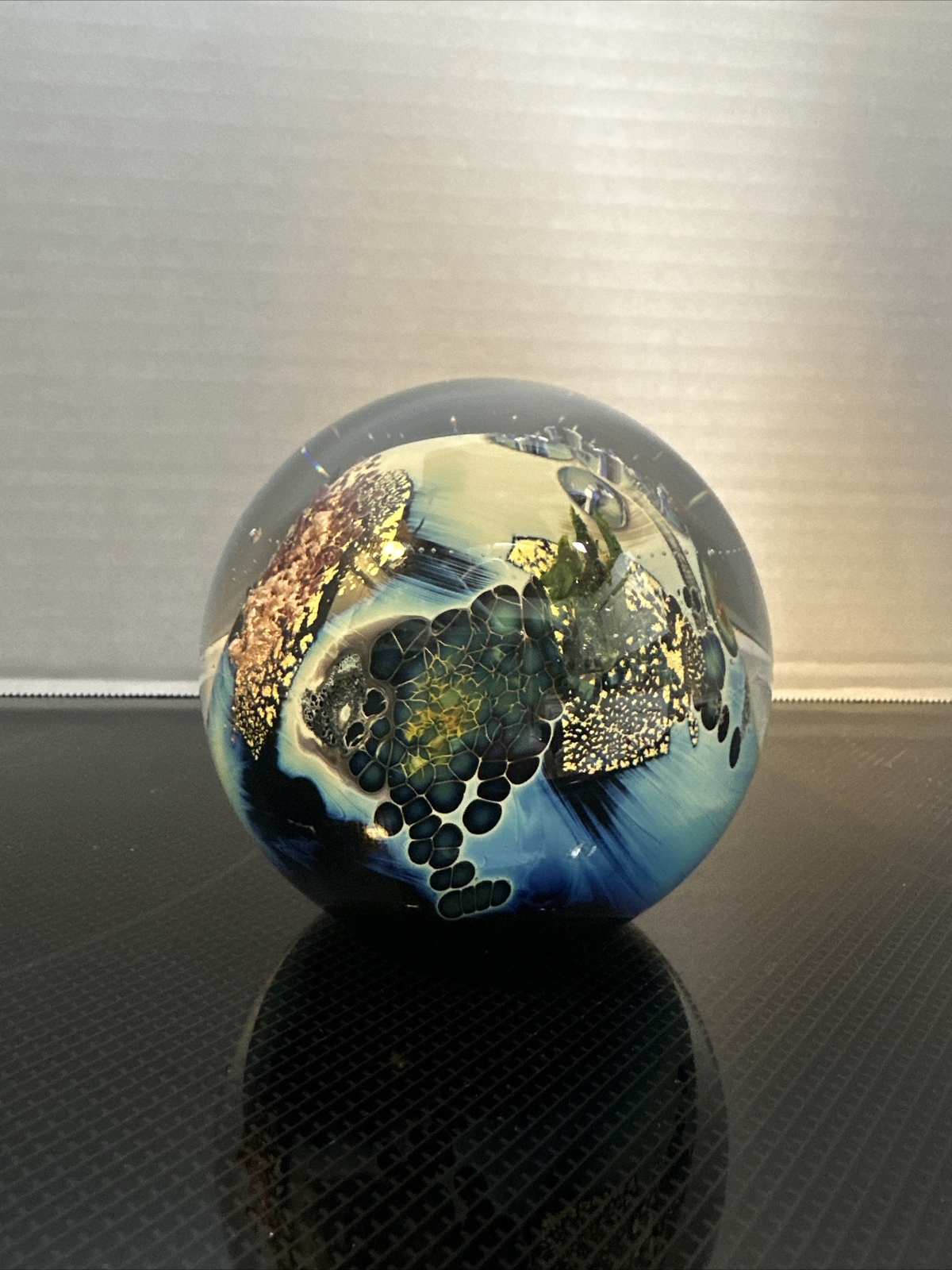 Josh Simpson Paperweight Art Glass Inhabited Planet 1989 Signed Ocean ...