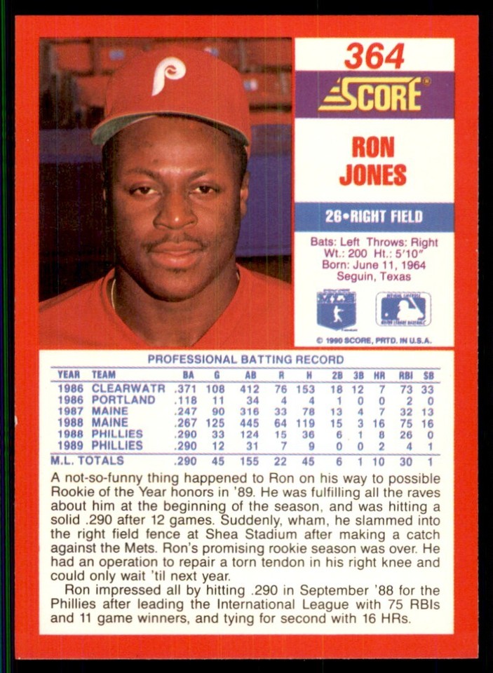 1990 Score Ron Jones Baseball Cards #364 | eBay